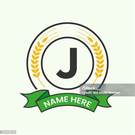 편지 J 개념에 농업 로고입니다 빵집 빵 케이크 카페 패스트리 아이덴티티를 위한 농업 농업 로고 가금류에 대한 스톡 벡터 아트