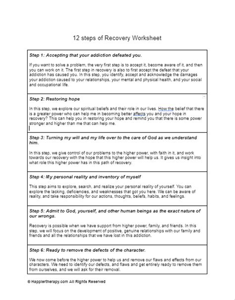 12 Steps Of Recovery Worksheet Happiertherapy Worksheets Library