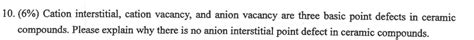 Solved 6 ﻿cation Interstitial Cation Vacancy And Anion