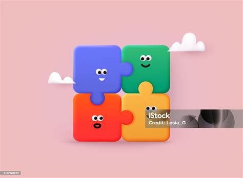 직소 퍼즐 귀여운 만화 얼굴입니다 팀 컨셉 다양한 감정 타일링 퍼즐입니다 퍼즐 부분 3d 웹 벡터 일러스트레이션 3차원 형태에 대한 스톡 벡터 아트 및 기타 이미지 Istock
