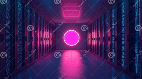 Featuring Neon Lit Servers The Futuristic Data Center Offers High Tech Network Hubs With Modern