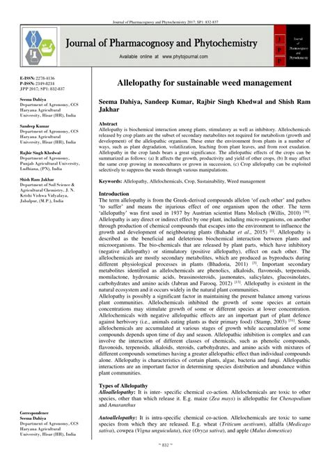 Pdf Allelopathy For Sustainable Weed Management