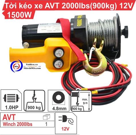 Tời điện kéo xe 12v AVT 2000Lbs 900kg Kẹo Điện