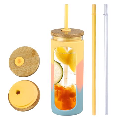 Kodrine 20oz Glass Water Bottle With Straw And Lidbamboo Lids Water