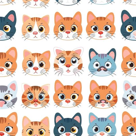 Premium Photo Cats Seamless Pattern Colorful Cartoon Style Cat Head