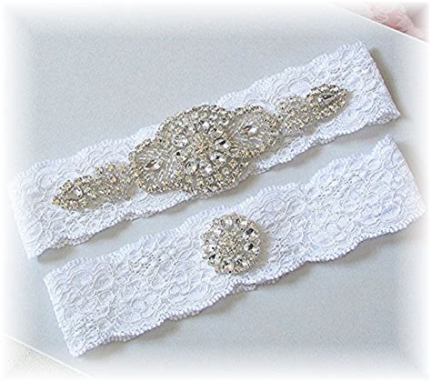 Bridal White Stretch Lace Wedding Garter Set Vintage Style Bridal