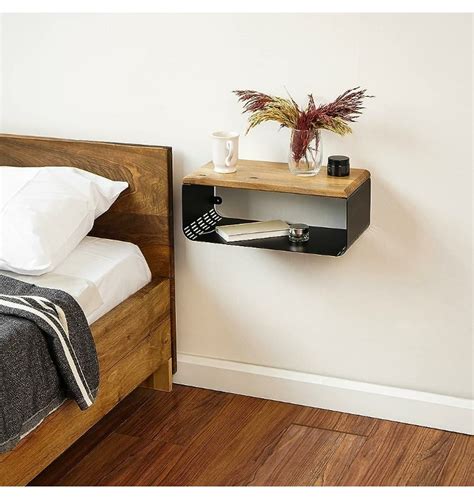 월넛 탑이 있는 플로팅 나이트 스탠드 모던 침실 장식 미니멀리스트 벽걸이 침대 옆 나이트 스탠드 벽걸이 티몬