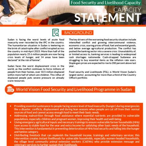 Food Security And Livelihood Capacity Statement Sudan World Vision International