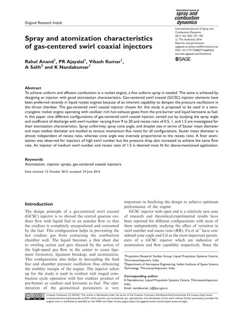 Pdf Spray And Atomization Characteristics Of Gas Centered Swirl