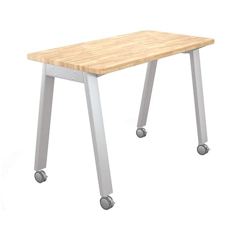 Mooreco Compass Makerspace 60 Table With Butcher Block Beigeplatinum