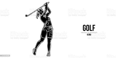 흰색 배경에 골프 선수의 추상 실루엣 골퍼 여자가 공을 친다 벡터 일러스트 레이 션 3차원 형태에 대한 스톡 벡터 아트 및 기타