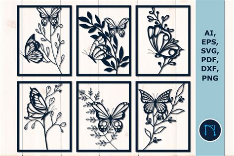 Floral Butterfly Wall Decor Svg Bundle Graphic By Ngised · Creative Fabrica