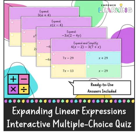 Expanding Linear Expressions Multiple Choice Powerpoint Quiz Tpt