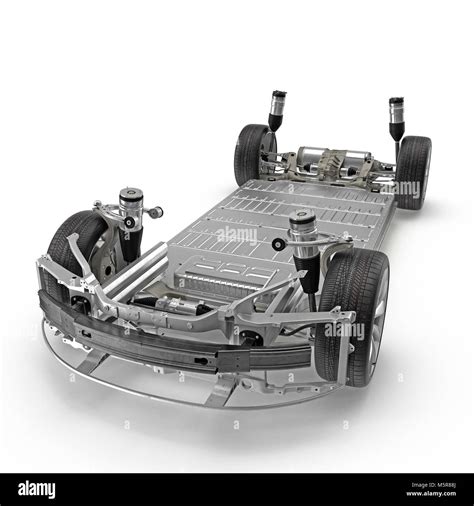 Render Of Electric Car Chassis Isolated On White 3d Illustration Stock