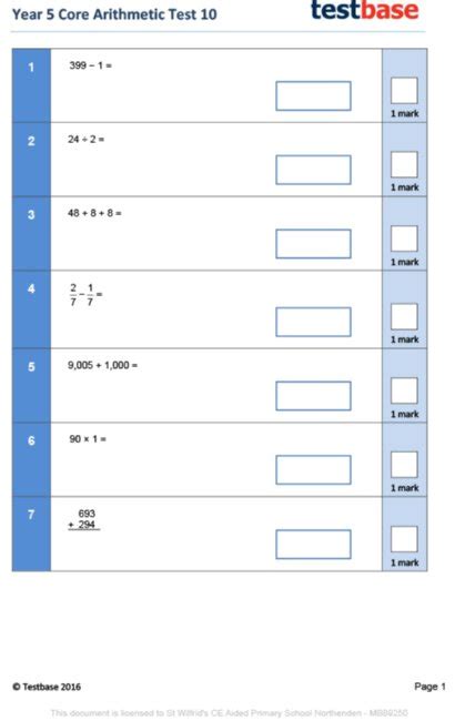Arithmetic Tests St Wilfrids Ce Primary School