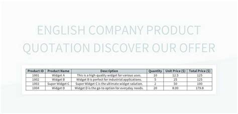 Discover Our Product Quotation Offers At English Company Excel