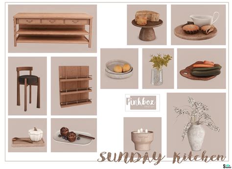 Набор декора для кухни Sunday by Pinkbox AnYe для Симс 4 Скачать мод
