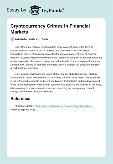 Cryptocurrency Crimes In Financial Markets 150 Words Research Paper