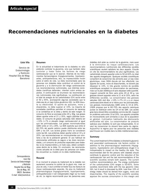 Pdf Recomendaciones Nutricionales En La Diabetes