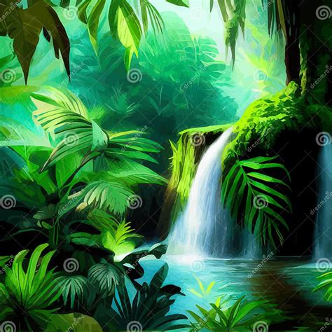 Beautiful Waterfall In Deep Rainforest Like Heaven Jungle With