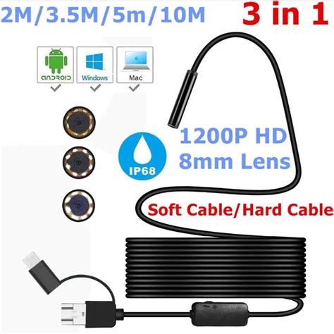 3-в-1 1200P эндоскопа Камера микро Тип usb-c USB инспекции Камера HD ...