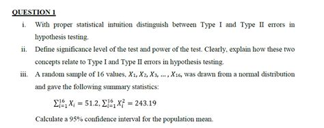 Solved I Question 1 With Proper Statistical Intuition