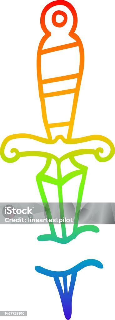 만화 문신 단검 기호의 무지개 그라데이션 선 그리기 0명에 대한 스톡 벡터 아트 및 기타 이미지 0명 그라데이션 기이함