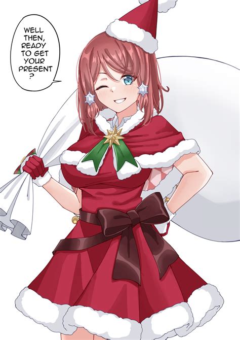 Rule 34 Absurdres Bag Blue Eyes Breasts Capelet Christmas Commission