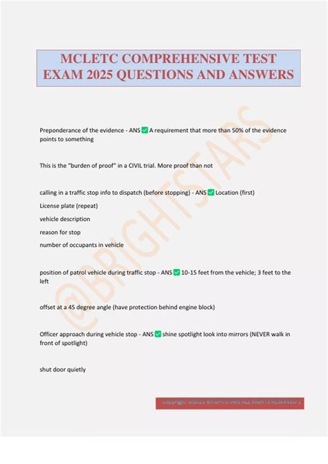 Mcletc Comprehensive Test Exam 2025 Questions And Answers Mcletc