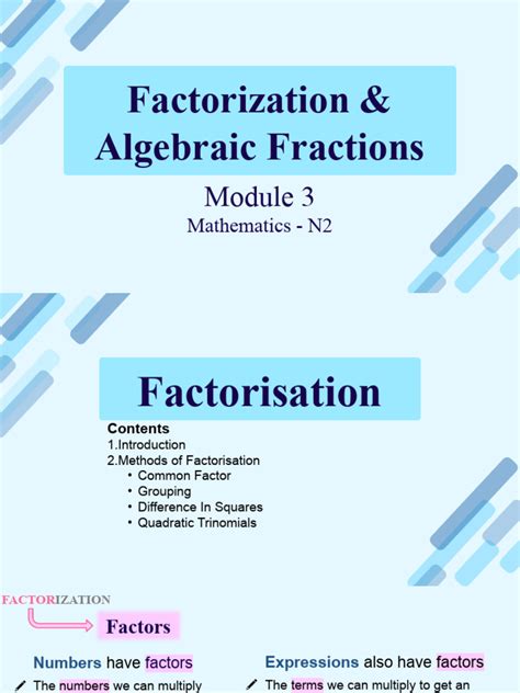 N2 Module 3 Factorization And Algebraic Fractions Pdf