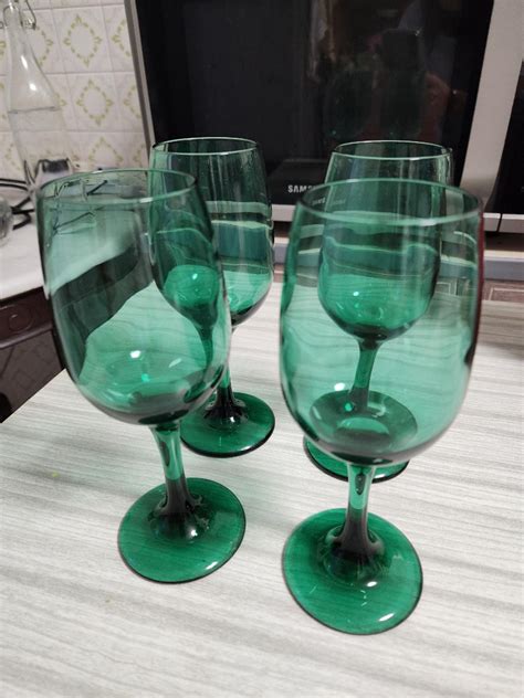 Green Tinted Wine Glasses 4nos Furniture And Home Living Home Decor