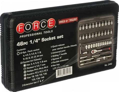 Force Tool Kit 46 Pieces Model 2462 Socket Combination Set Diy Repair
