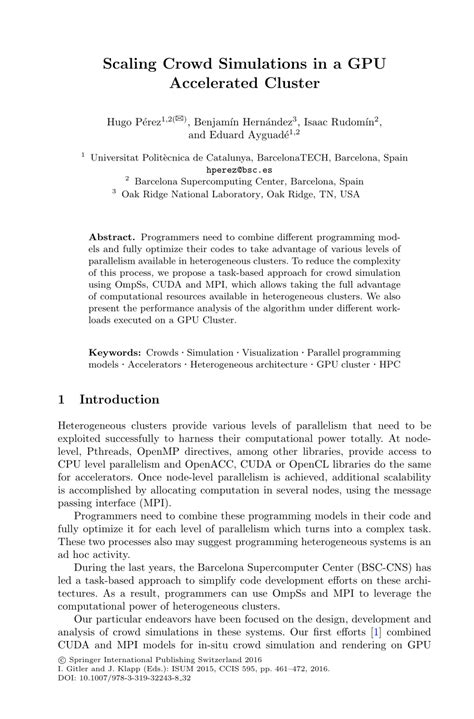 Pdf Scaling Crowd Simulations In A Gpu Accelerated Cluster