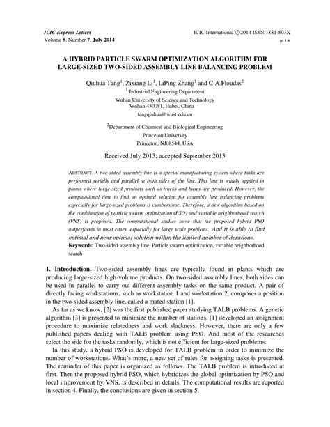 Pdf A Hybrid Particle Swarm Optimization Algorithm For Large Sized