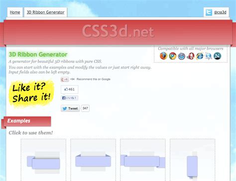 Css リボン風帯のhtmlとcssをweb上で生成できる3d Ribbon Generator Webデザインのtipsまとめサイト