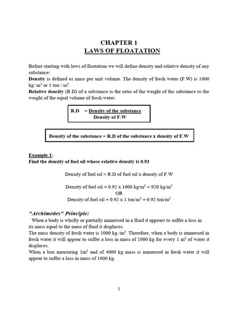 Laws Of Floatation Pdf Buoyancy Density