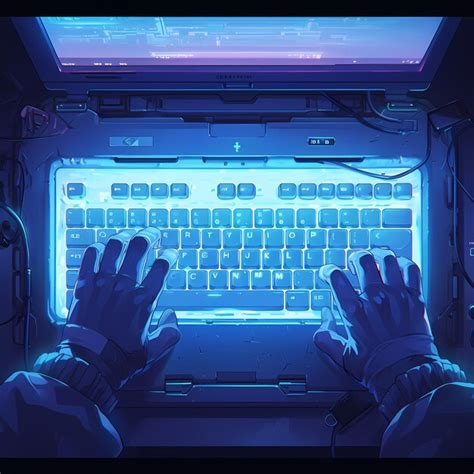 Premium Photo Laptop Keyboard Typing Hands Neon Glow Tech Workers Focus