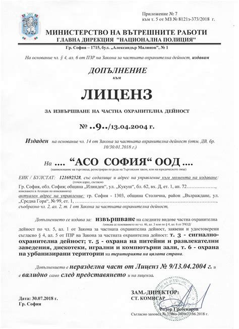 Сертификати и лицензи Агенция за сигурност и охрана