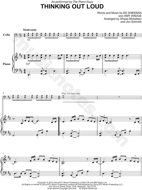 The Piano Guys Thinking Out Loud Cello And Piano Easy Sheet Music
