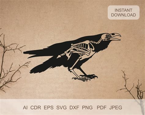 Crow Skeleton Svg Dxf Laser Cut Files Raven Svg Files For Etsy