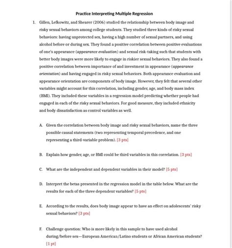 Practice Interpreting Multiple Regression 1 Gillen