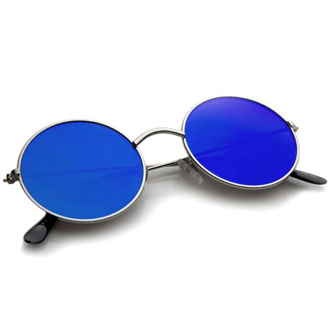 Lennon Style Full Metal Frame Iridescent Mirror Flat Lens Round Sungla