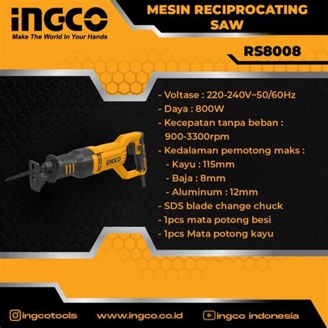 Jual Mesin Gergaji Potong Pipa Reciprocating Saber Saw Ingco Rs Kota Medan Lestari