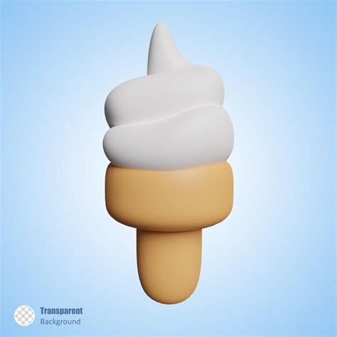 3d 렌더링 디자인의 바닐라 아이스크림 콘 프리미엄 Psd 파일