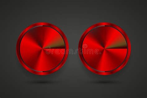 Set Of Two Red Abstract Circle Buttons Red Blank Buttons Template With Metal Texture Chrome