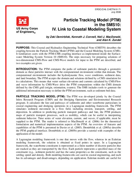 Pdf Particle Tracking Model Ptm In The Sms 10 Iv Link To Coastal Modeling System