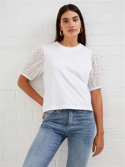 Anglaise Broderie Mix Sleeve Top White French Connection Uk