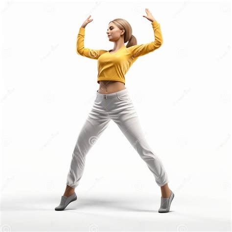 Female Game Character In T Pose On White Isolated Background Stock