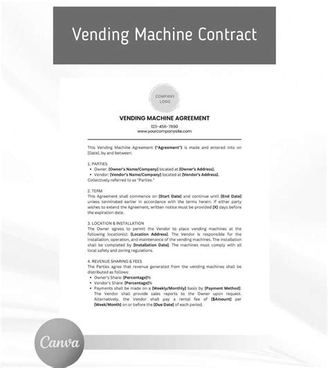 Editable Vending Machine Contract Template Vending Machines Location