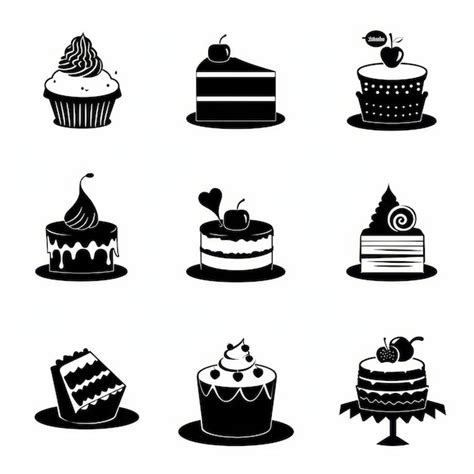 Conjunto De Iconos De Pasteles Postres Cupcakes Símbolos Dulces Signo